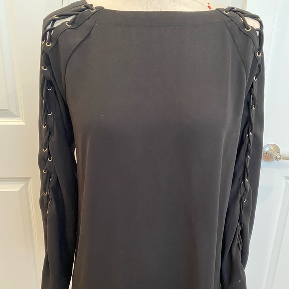 Greylin | Tops | Black Edgy Top With Lace Up Sleeve Nwot | Poshmark